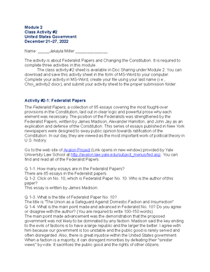 Federal Government Notes - Federal Government Chapter 4: Civil ...