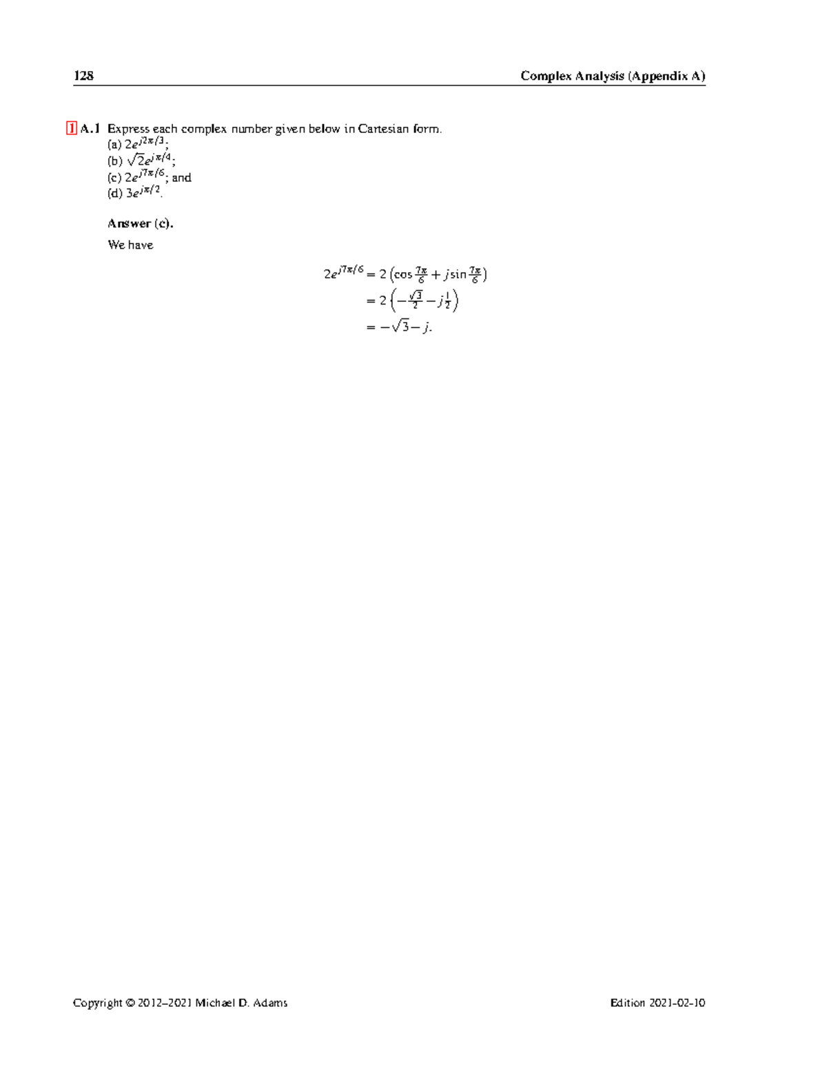 Assignment 1 solutions - 128 Complex Analysis (Appendix A) 1 A each ...