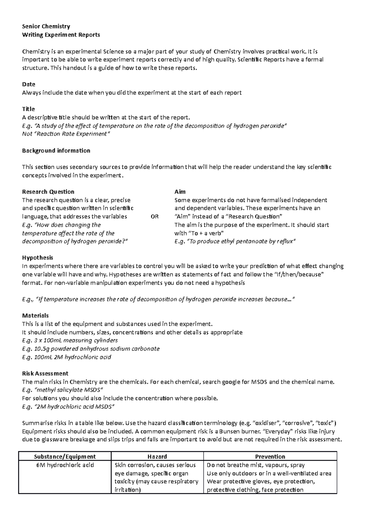 001 Senior Chemistry Writing Experiment Reports 2022-1 - Senior ...