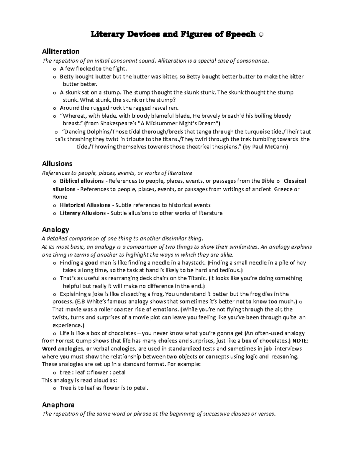 Literary Devices and Figures of Speech - Alliteration is a special case ...