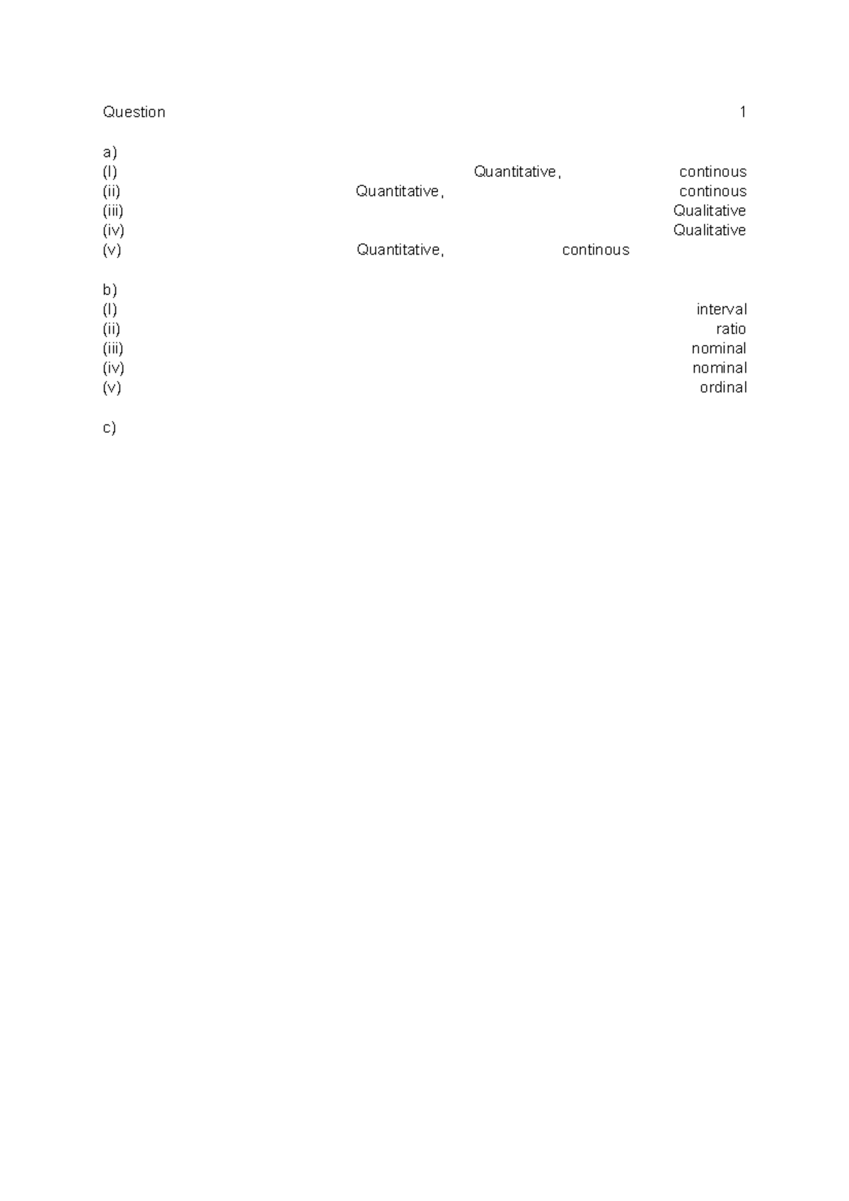 Document 5 - Lecture notes 1-10 - Question 1 a) (I) Quantitative ...