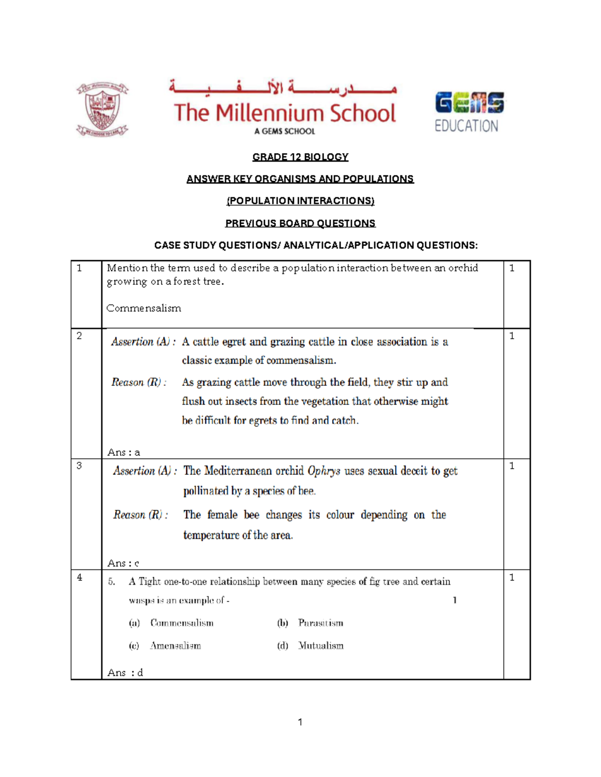 Answer Key Worksheet Population interactions - GRADE 12 BIOLOGY ANSWER ...