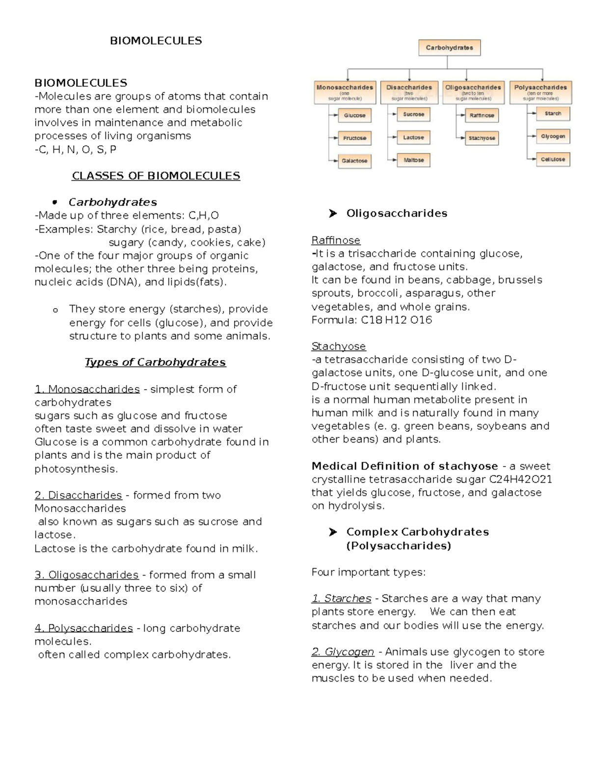 Biomolecules Handouts - BIOMOLECULES BIOMOLECULES -Molecules are groups ...