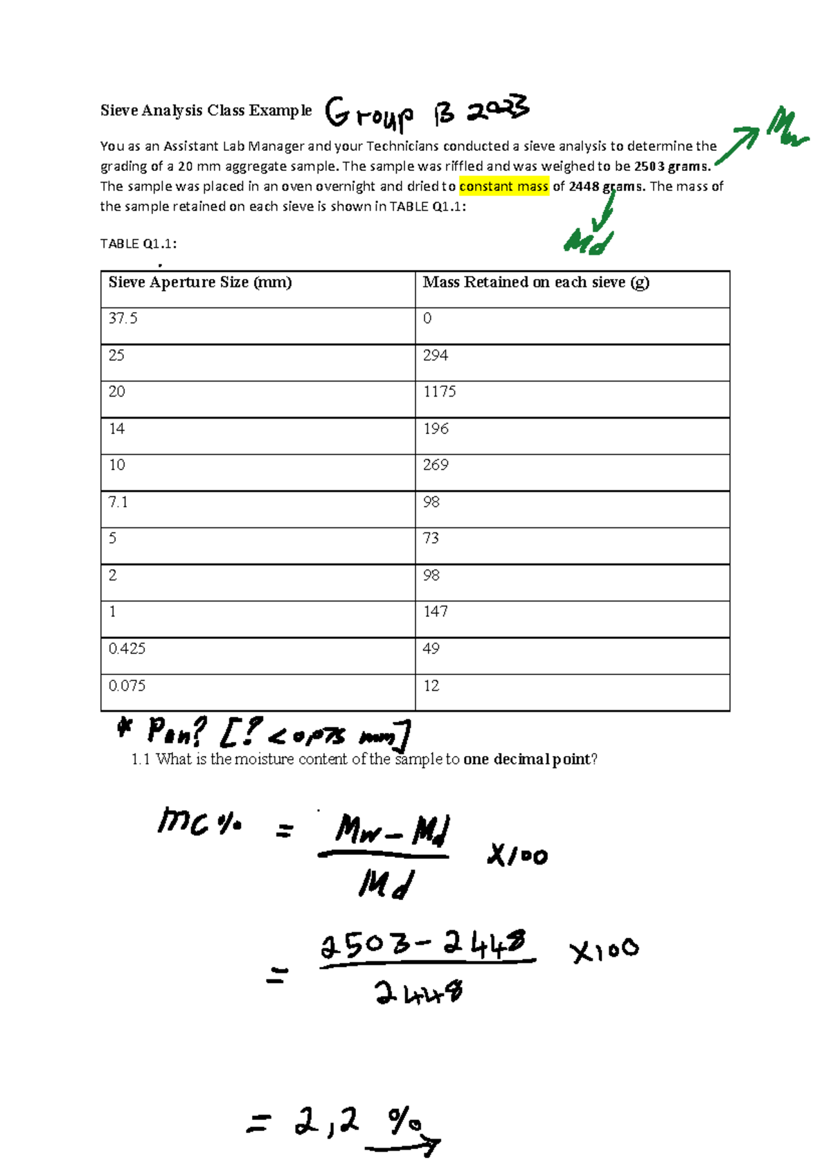 01 Sieve Analysis Class Example B 2023 - Sieve Analysis Class Example ...