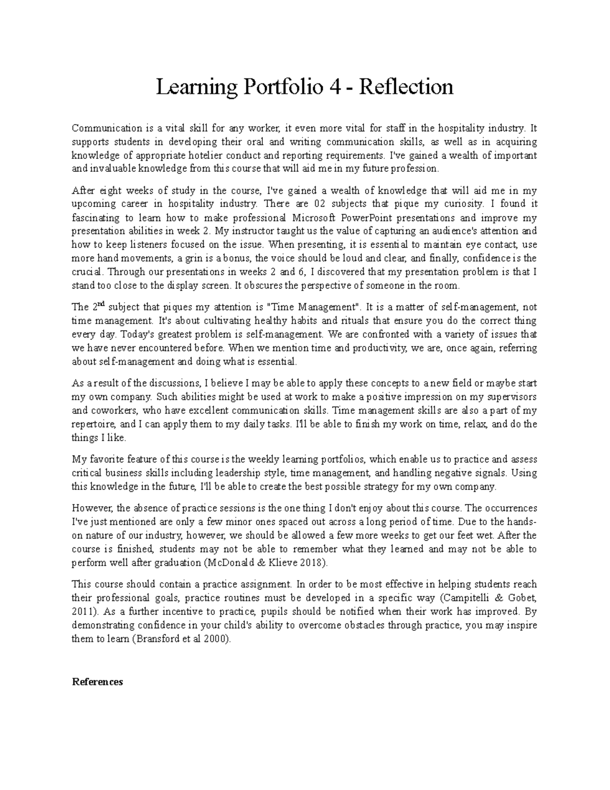 Learning portfolio 4 Reflection - Professional Communication - RMIT ...