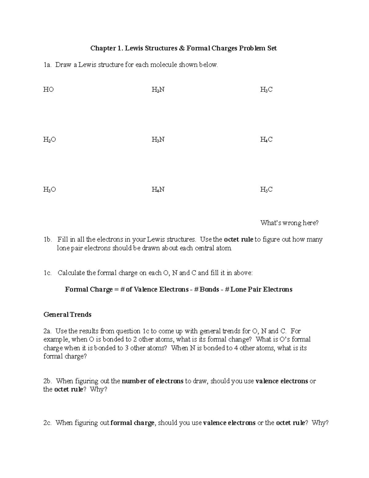 1Formal Charges Problem Set Revised - Chapter 1. Lewis Structures ...