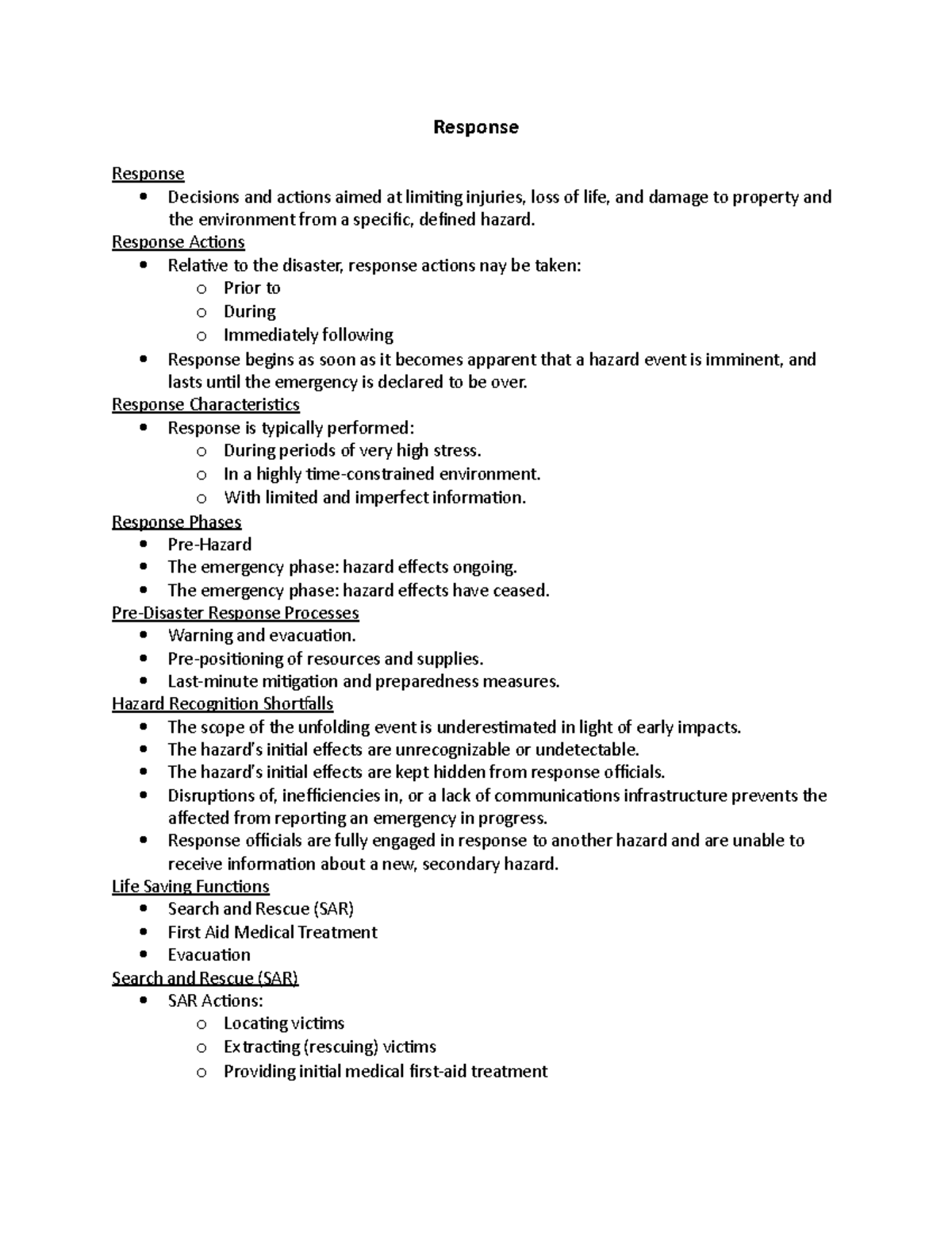 Response Actions and Life Saving Functions in Disasters - Studocu