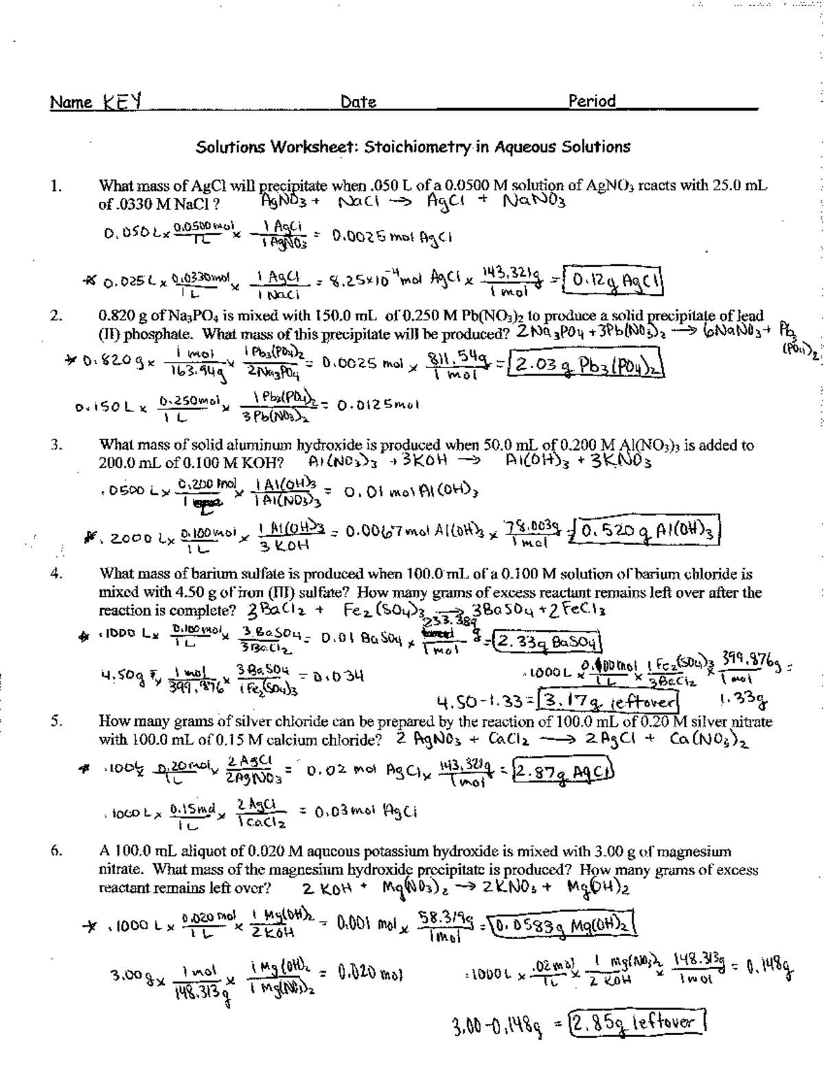Answers Stoichiometry in aqueous solutions - Studocu