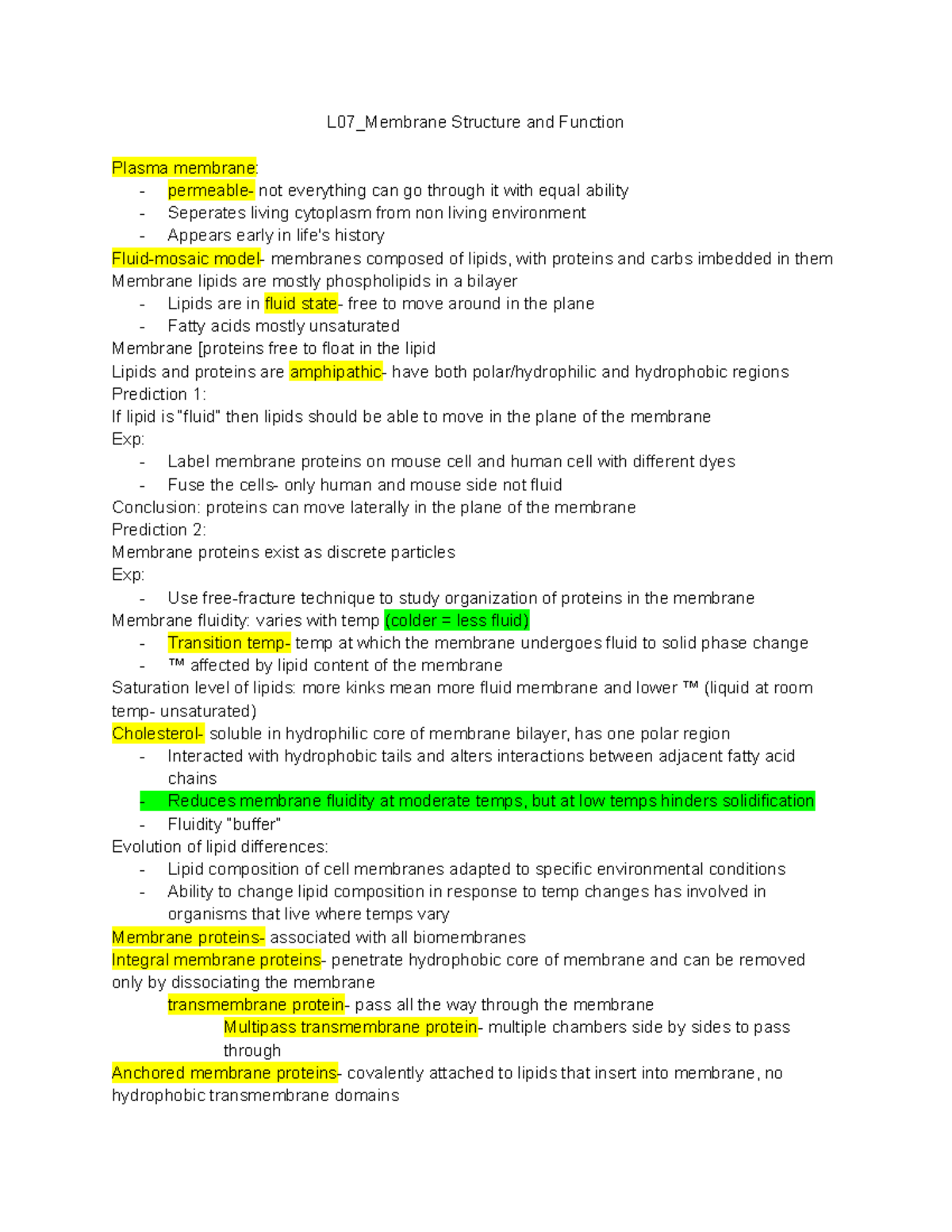 L07 Membrane Structure and Fucntion - L07_Membrane Structure and Function Plasma membrane ...