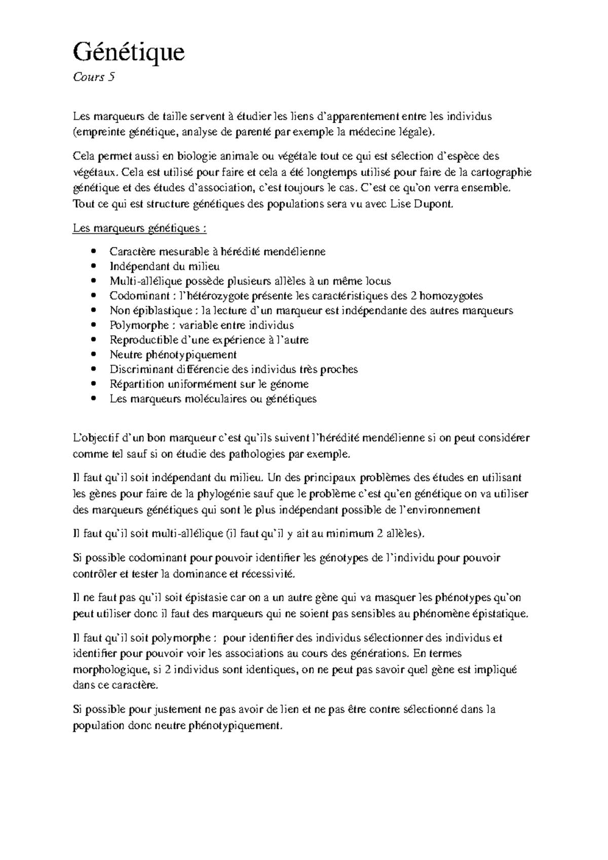 Cours 5 - Génétique formelle 25 - Génétique 2 - Université Paris-Est ...