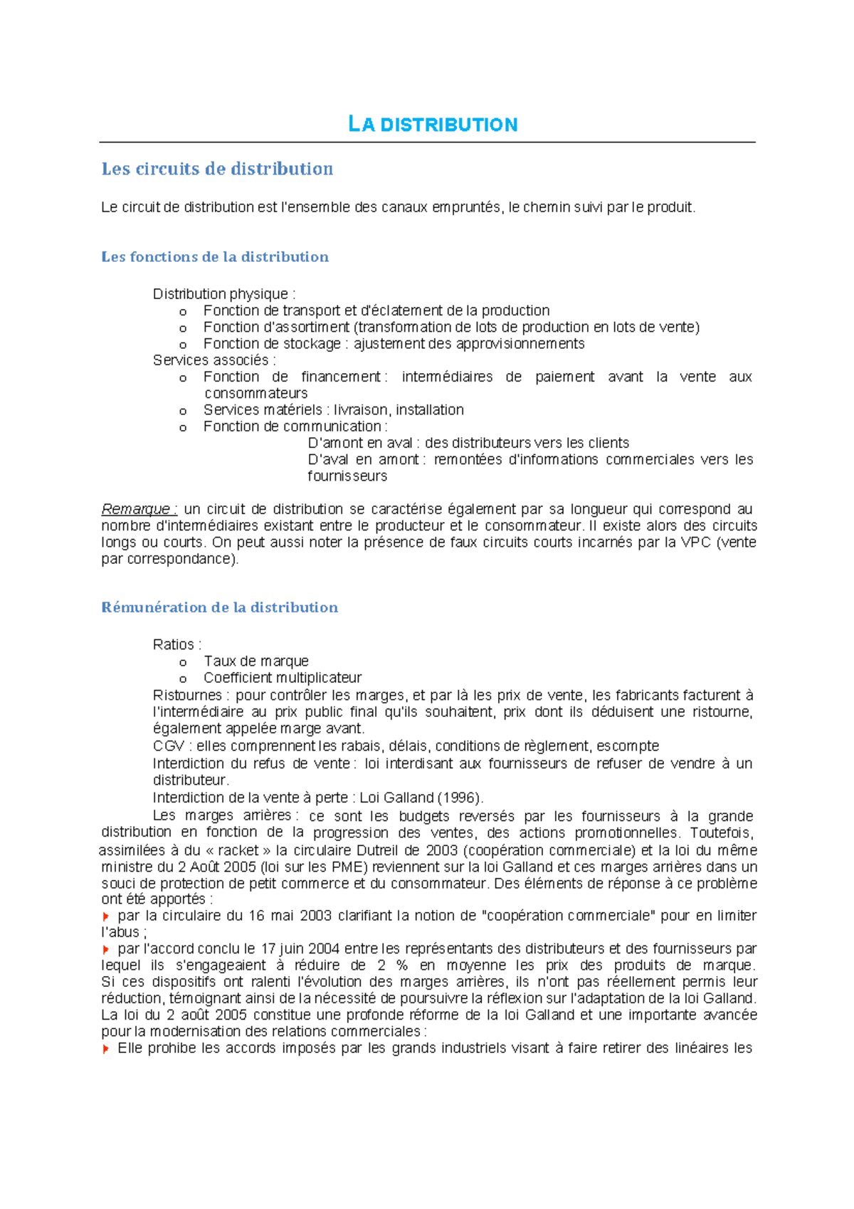 LA- Distribution-résumé - LA DISTRIBUTION Les circuits de distribution ...