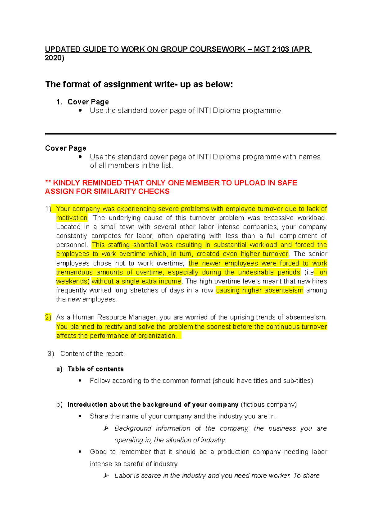 Updated Guide to Work on Group Coursework - MGT 2103- April 2020 ...