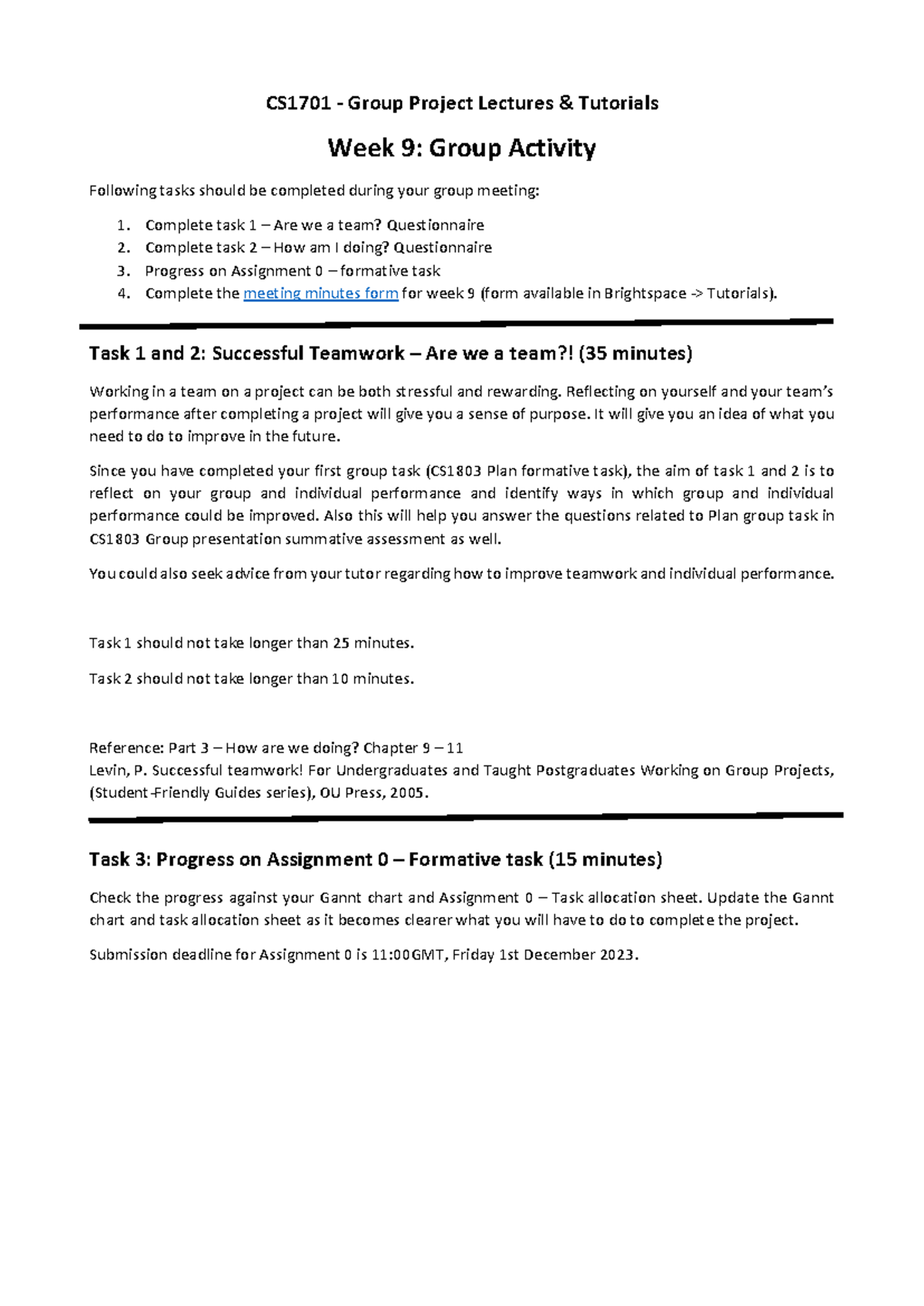 Week 9 - Group Activity V1 - CS1701 - Group Project Lectures & Tutorials Week 9 : Group Activity ...