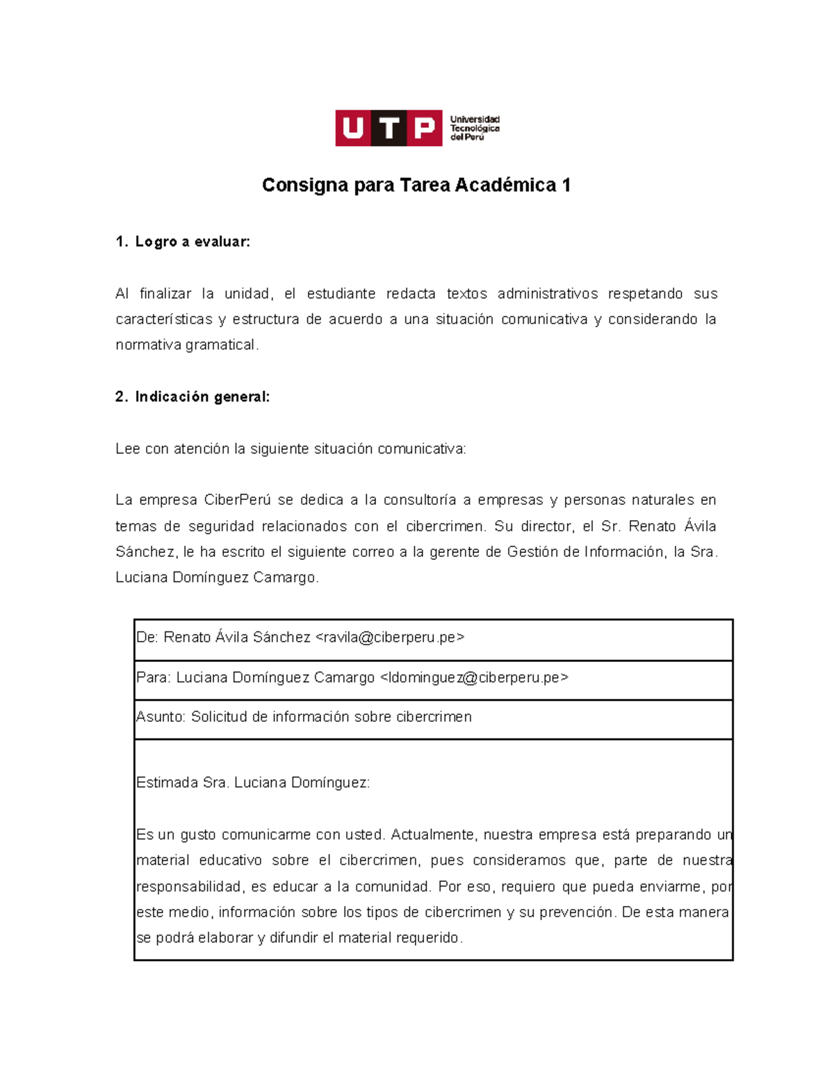 Tareaacademica 1 - tarea 1 - Consigna para Tarea Académica 1 1. Logro a evaluar: Al finalizar la ...