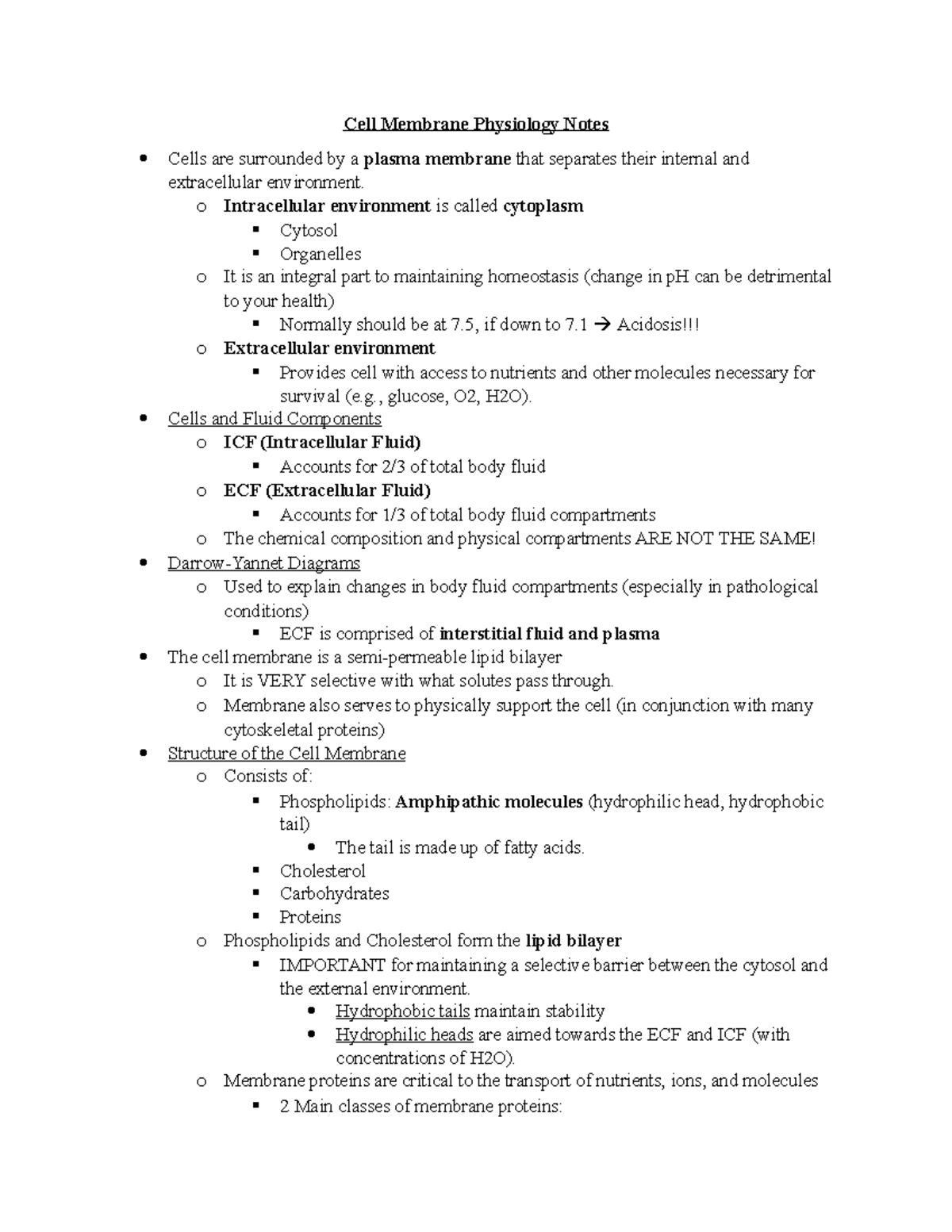 Cell Membrane Physiology Notes - o Intracellular environment is called ...