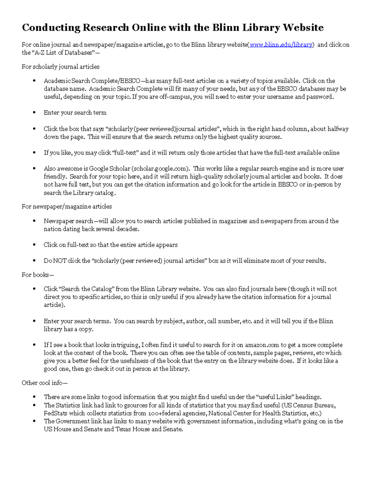 Researching+with+the+Blinn+Library+Website for public speaking ...