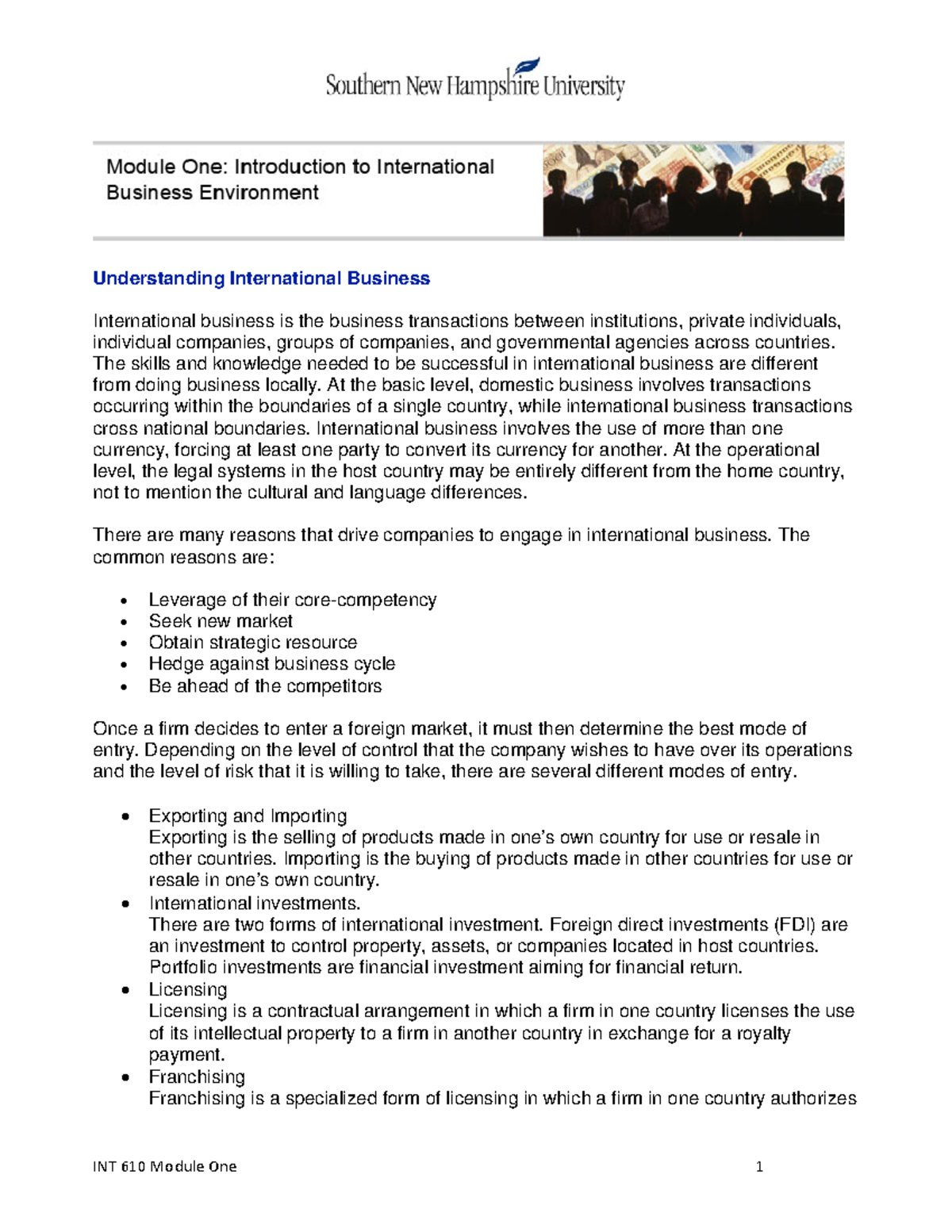 INT610 Module 1 Lecture - Understanding International Business ...