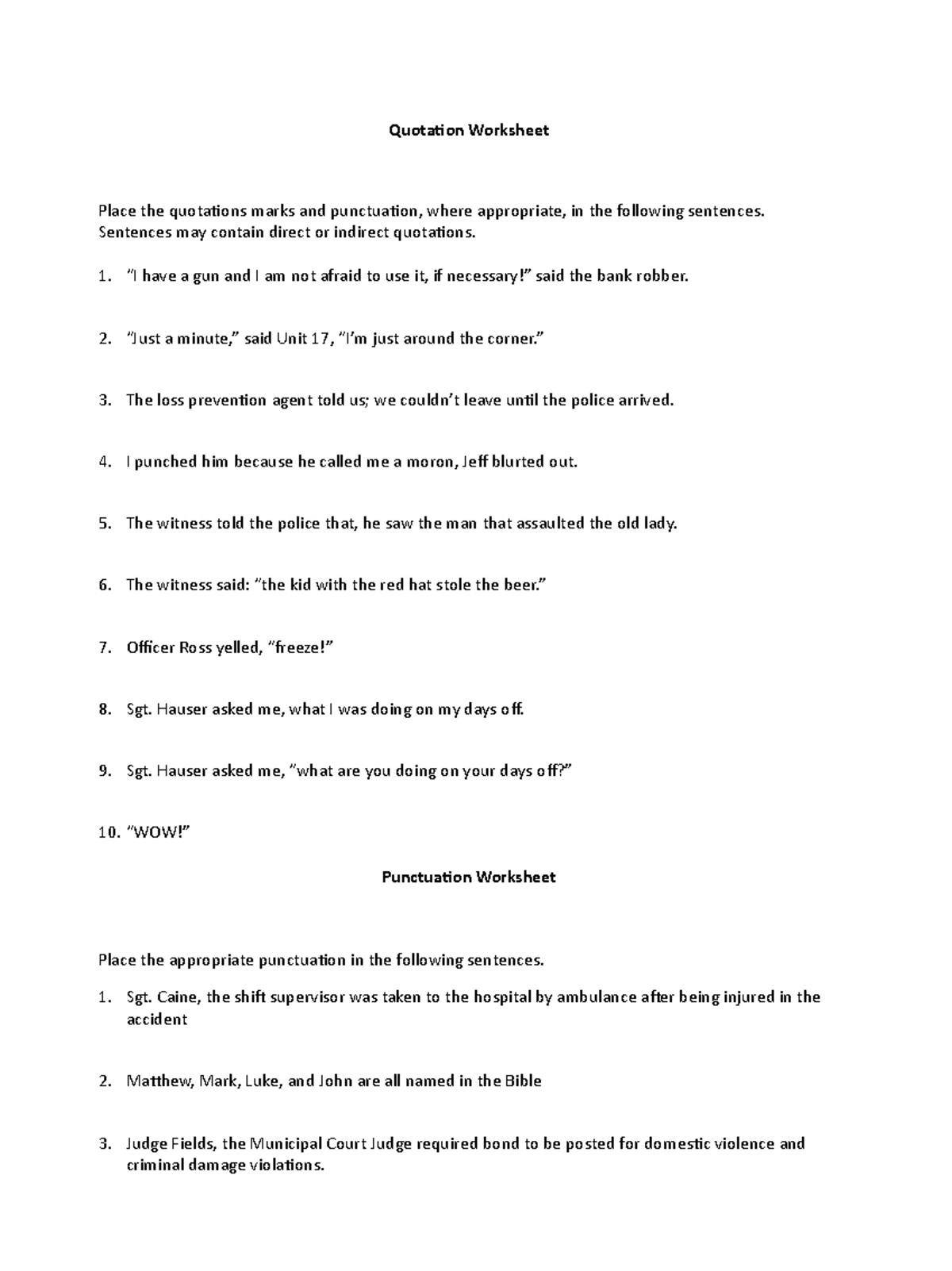 6-2 Worksheets - Worksheet - Quotation Worksheet Place the quotations ...