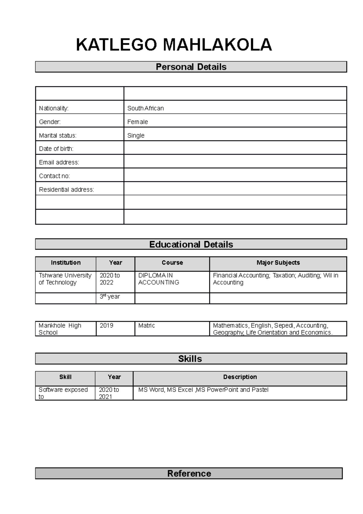 Template - resignation letter - KATLEGO MAHLAKOLA Personal Details ...