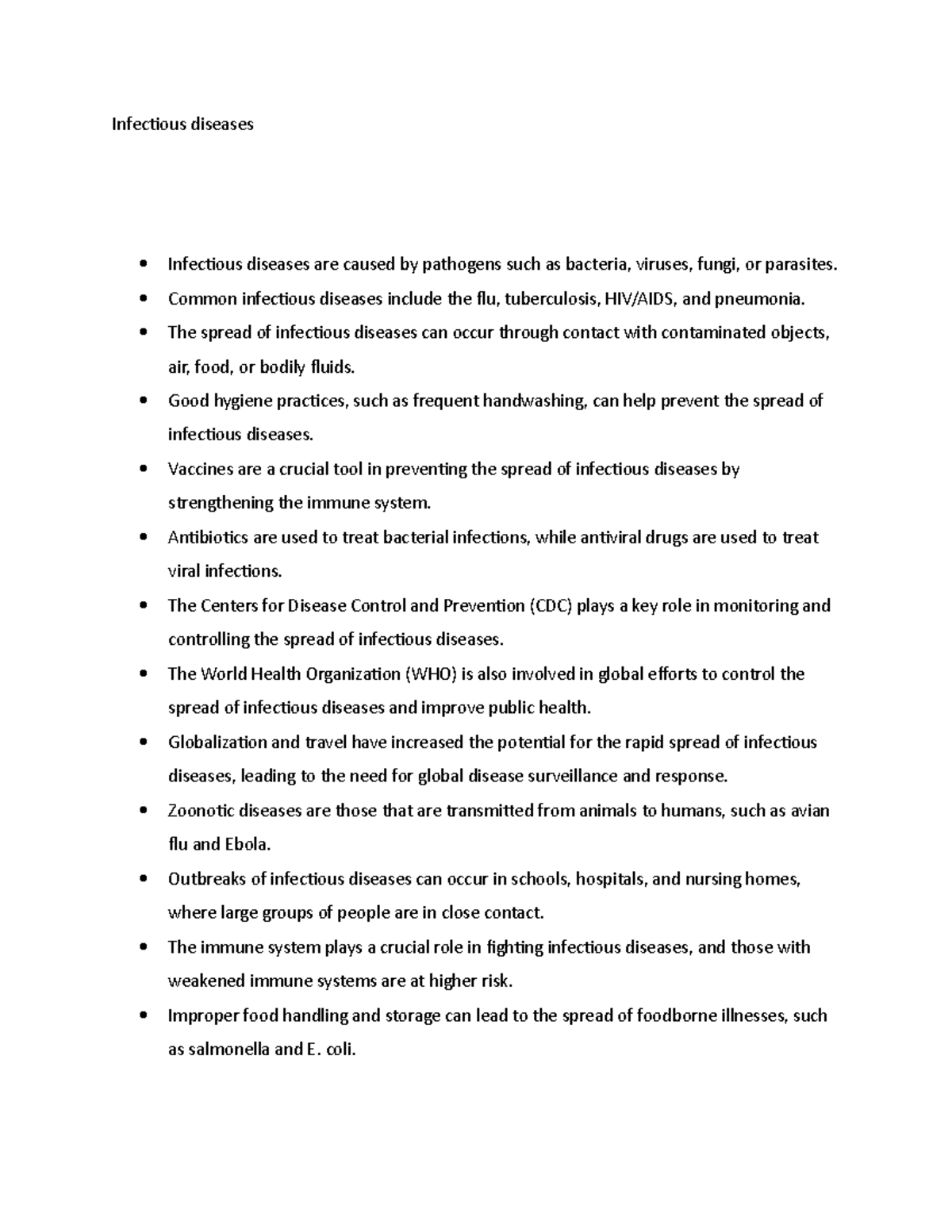 Infectious diseases notes - Infectious diseases Infectious diseases are ...
