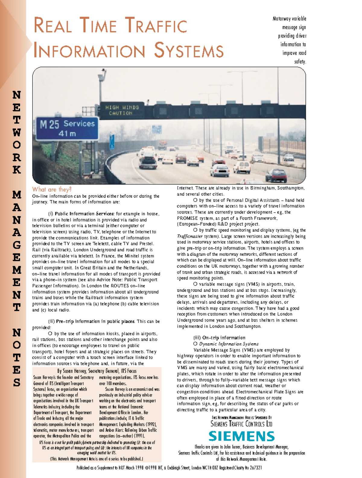Real Time Traffic Information Systems N E T W O R K M A N A G E M E N T N O T E S What Are