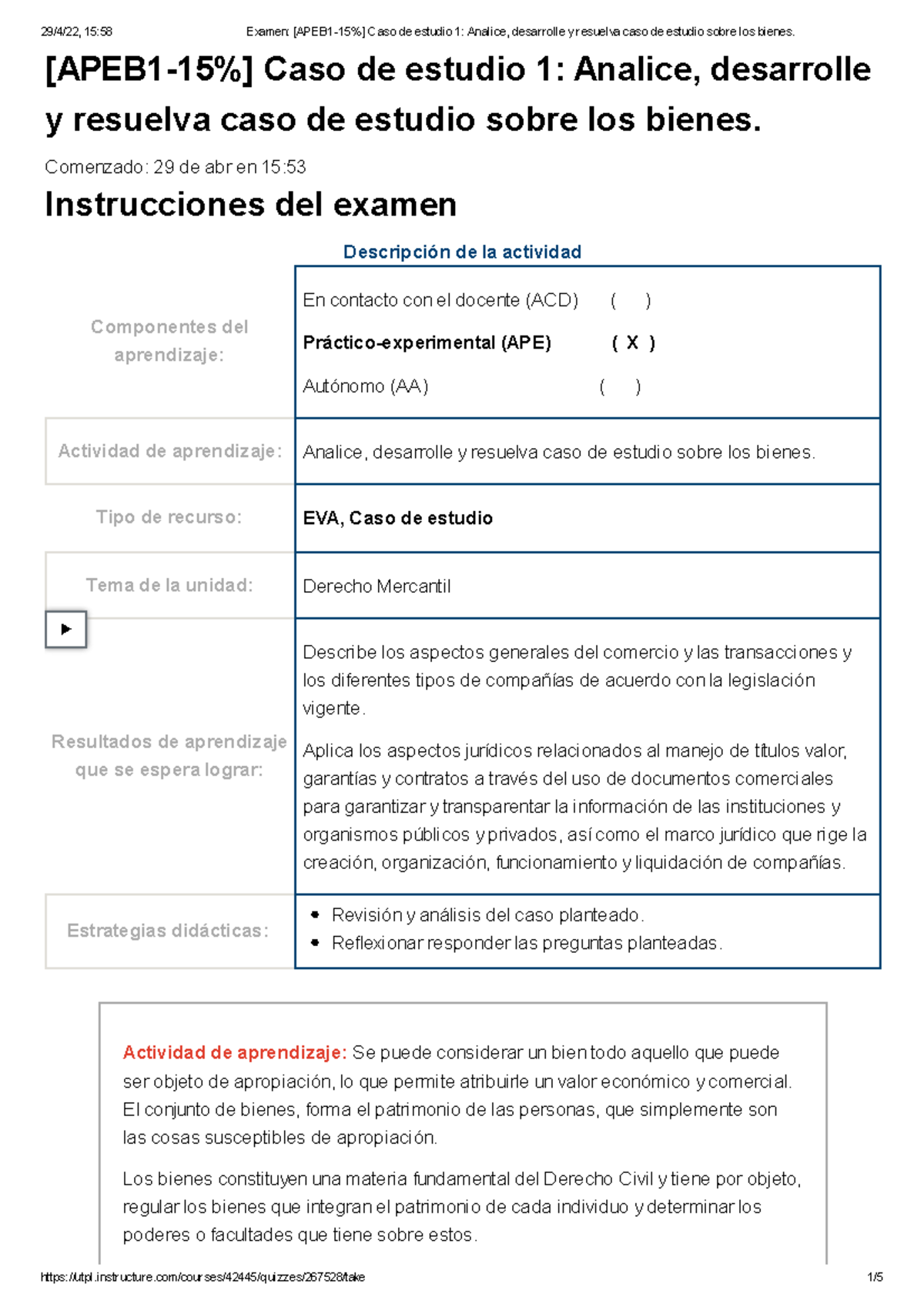 Examen [APEB 1-15%] Caso de estudio 1 Analice, desarrolle y resuelva caso de estudio sobre los ...