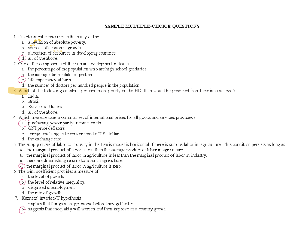 MC-Questions economics-development fe64 2024 240306 223329 - SAMPLE MULTIPLE-CHOICE QUESTIONS ...