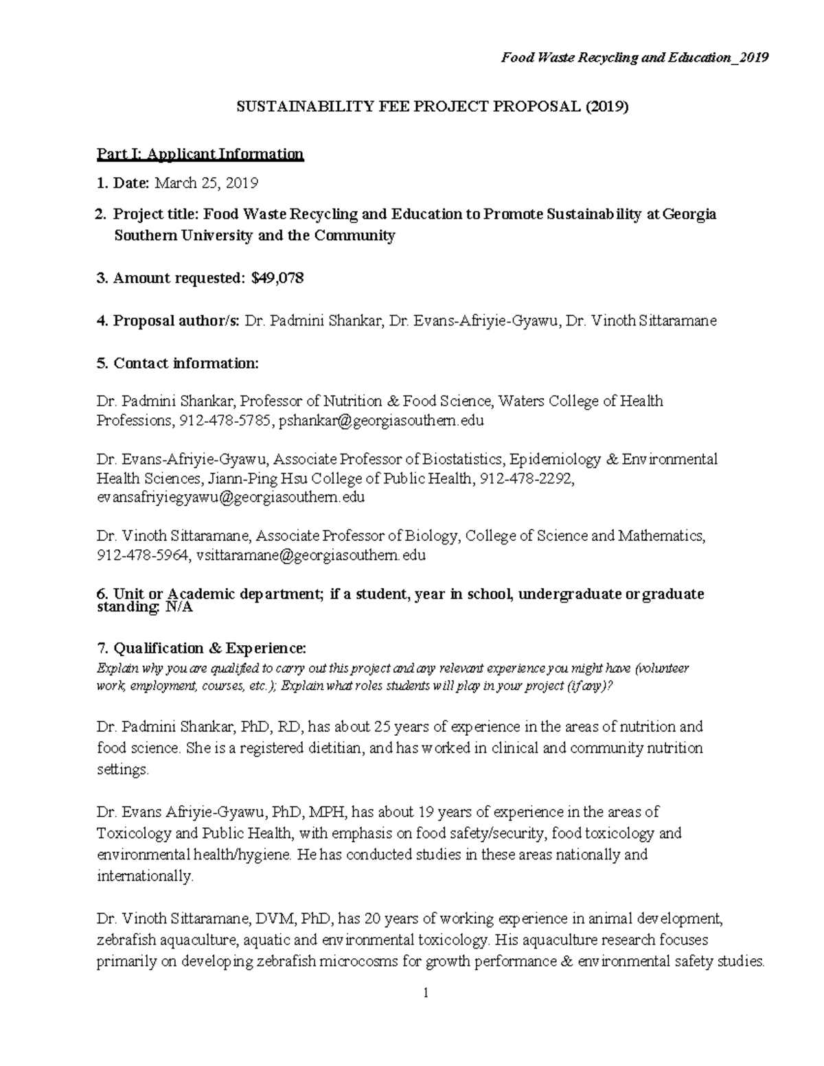 Document presentation submission - SUSTAINABILITY FEE PROJECT PROPOSAL ...
