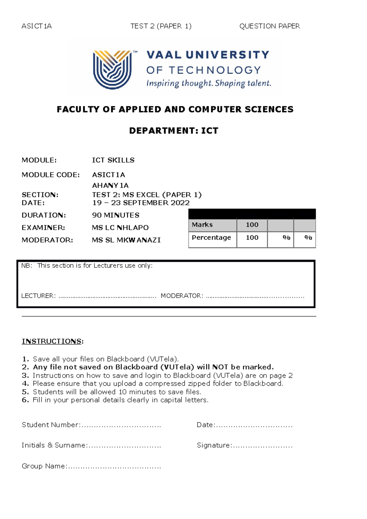 ICT Skills S2 2022 Test 2 Paper 1 Final - ASICT1A TEST 2 (PAPER 1 ...