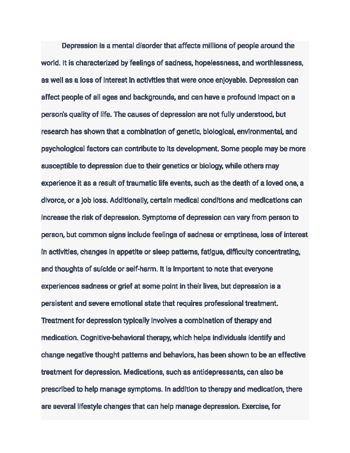 Depression essay - ENG 110 - Studocu