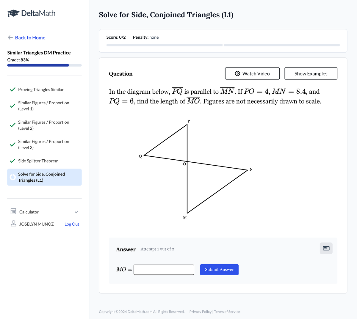 Delta Math Student Application - Solve for Side, Conjoined Triangles ...