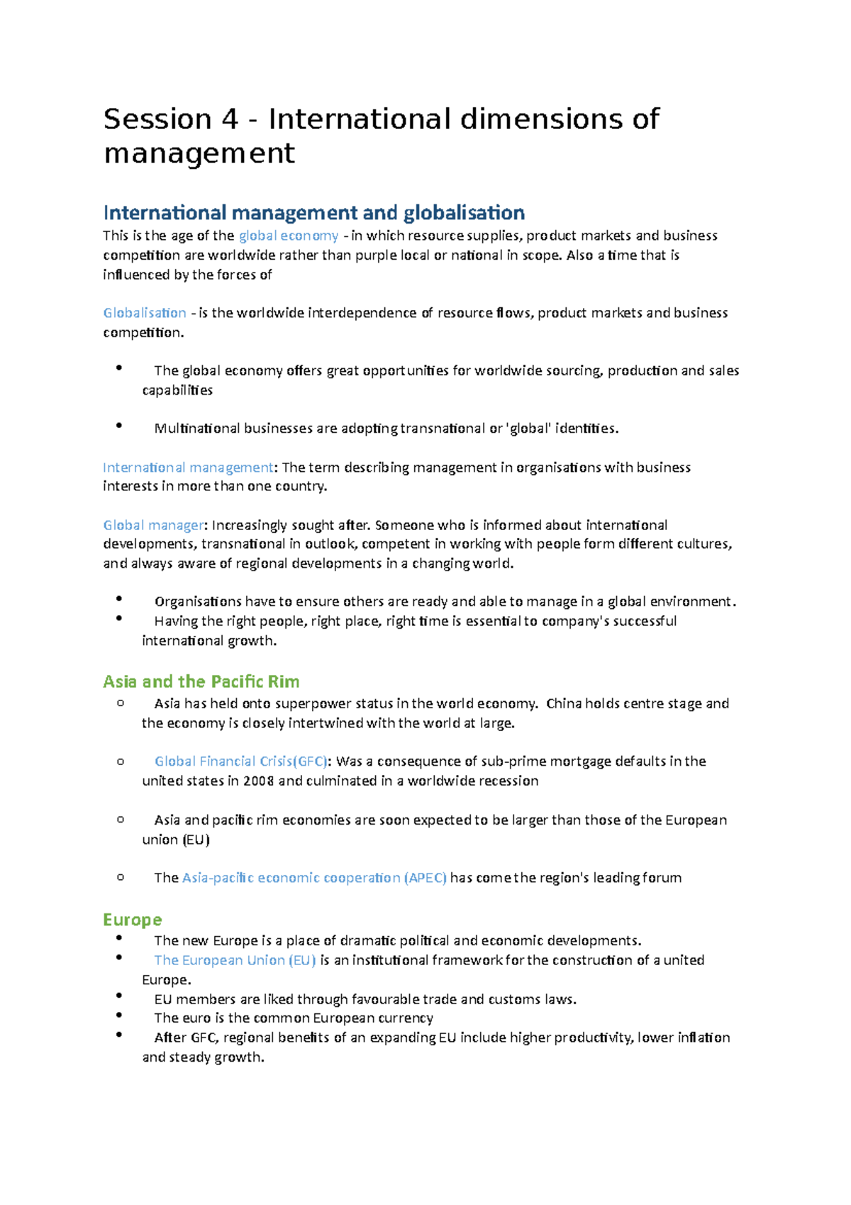 Session 4 - International dimensions of management - Session 4 ...