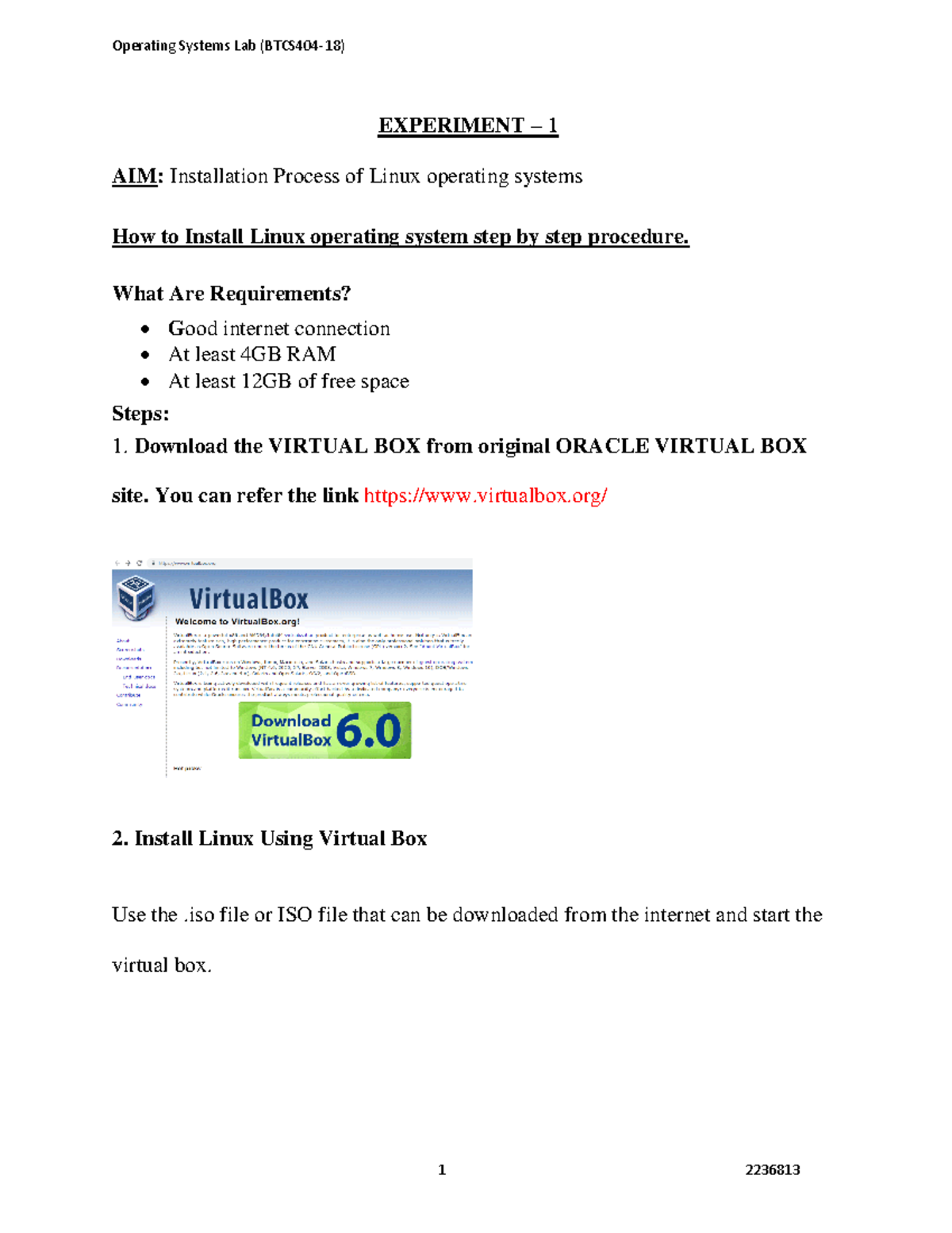 Opearting system Lab1 - EXPERIMENT – 1 AIM: Installation Process of Linux operating systems How ...