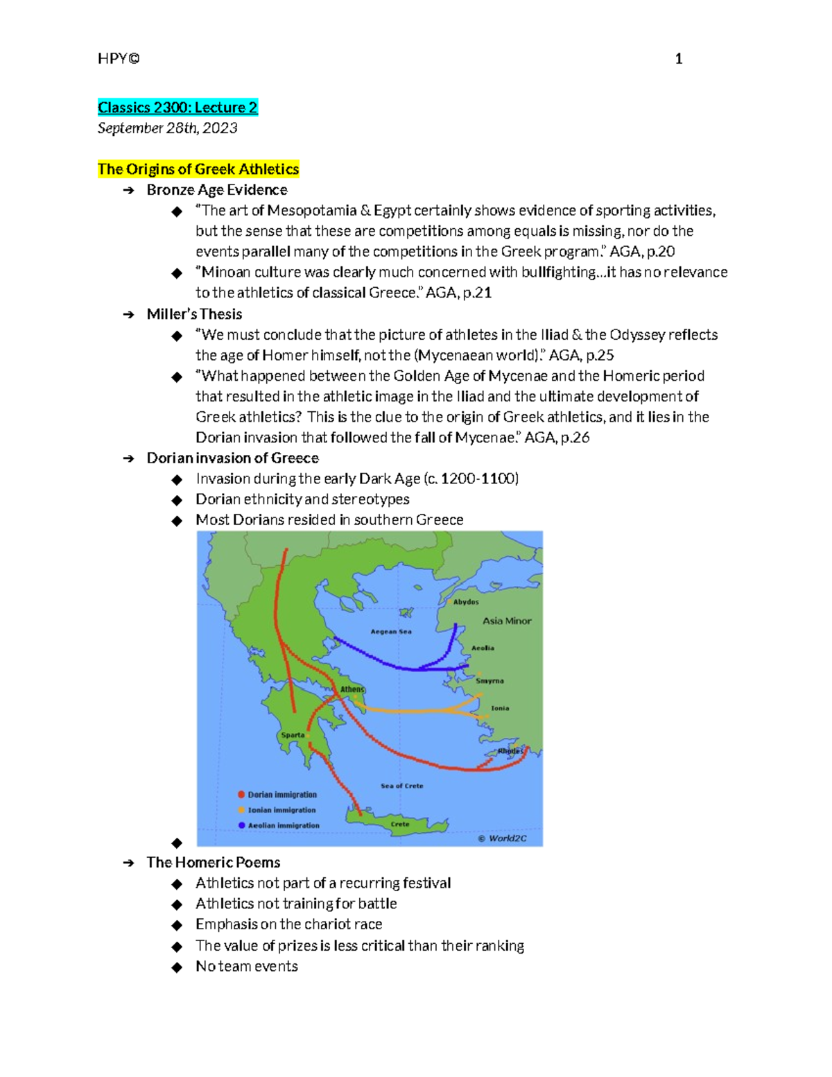 09.28.2023 - Lecture 2 - HPY© 1 Classics 2300: Lecture 2 September 28th, 2023 The Origins of ...