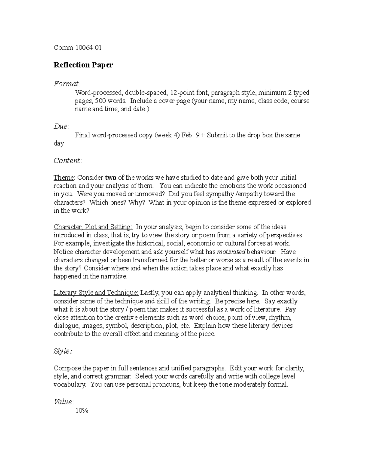 Reflection Paper Comm 10064 01 - Comm 10064 01 Reflection Paper Format ...