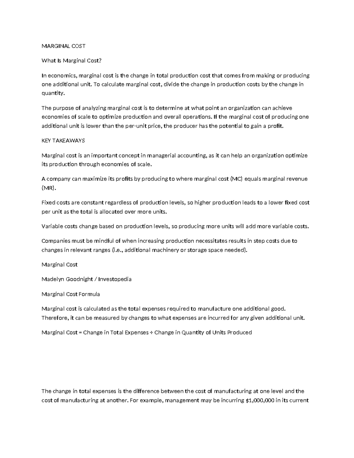 Marginal COST-WPS Office - MARGINAL COST What Is Marginal Cost? In ...