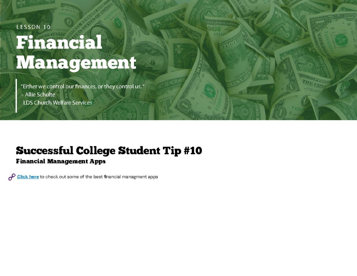 Financial Management - Notes - Successful College Student Tip Financial ...
