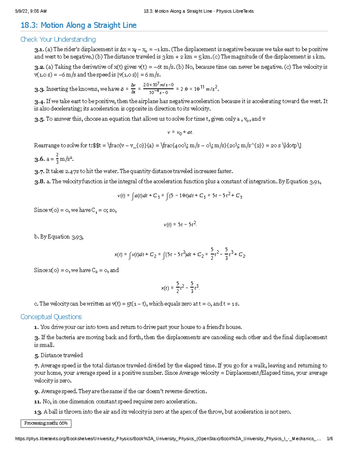 Motion Along A Straight Line - 18: Motion Along a Straight Line Check ...