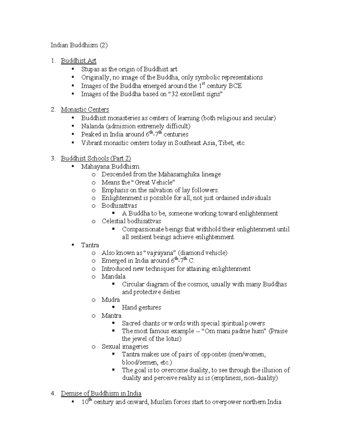 Indian Buddhism - Lecture outline - Indian Buddhism (2) 1. Buddhist Art ...