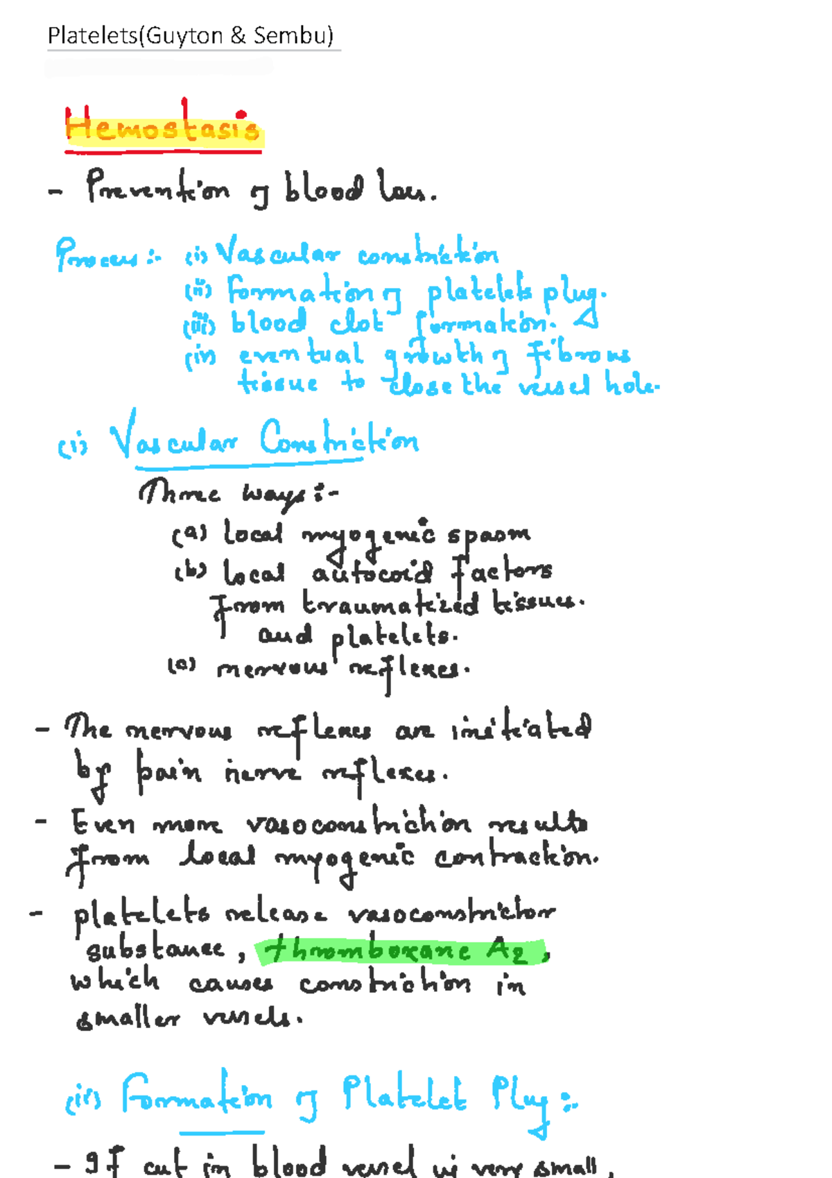 4. Platelets - Notes - BIOL 2302 - WůĂƚĞůĞƚƐ;'ƵLJƚŽŶ Θ ^ĞŵďƵͿ f ...