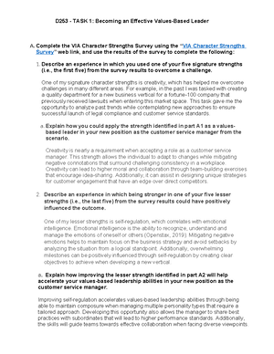 D253 - Task 2 - Passed - D253 - TASK 2: Becoming an Effective Values ...