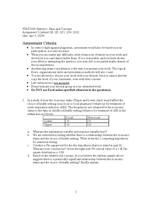 STAT1600 2021b a2 - the second assignment - STAT1600 Statistics: Ideas and Concepts Assignment 2 ...