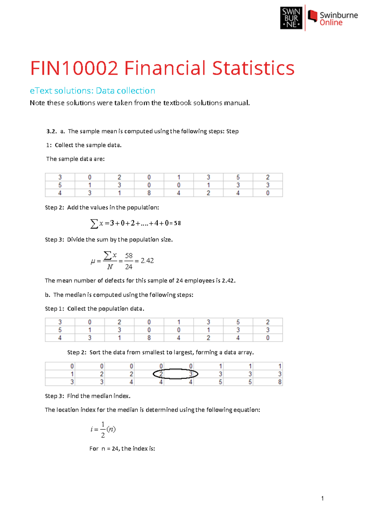2.3 Exercise solutions - FIN10002 Financial Statistics eText solutions: Data collection Note ...