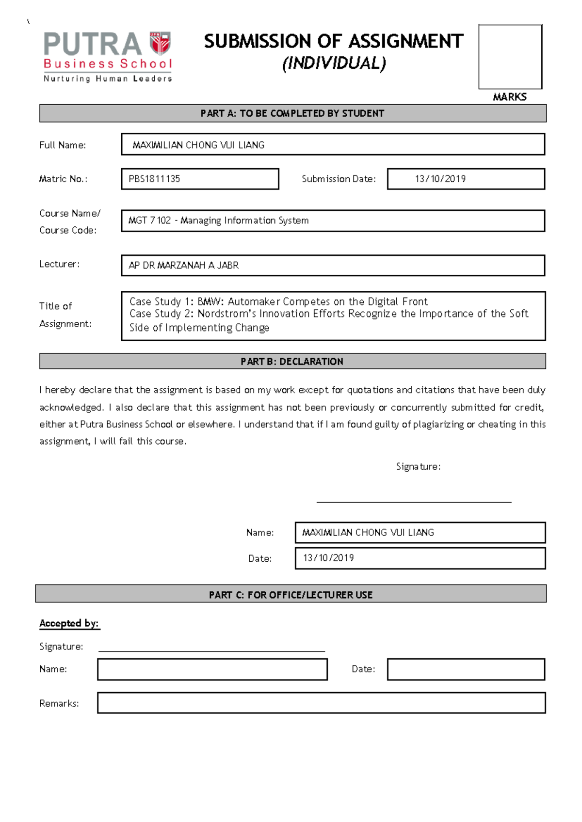 Individual Assignment CASE 1 AND 2 - Warning: TT: undefined function: 32 \ SUBMISSION OF ...