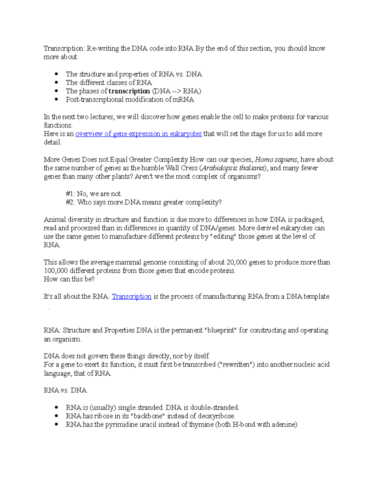 Lecture 8 - Transcription and Transcript Processing (Chapter 8 ...