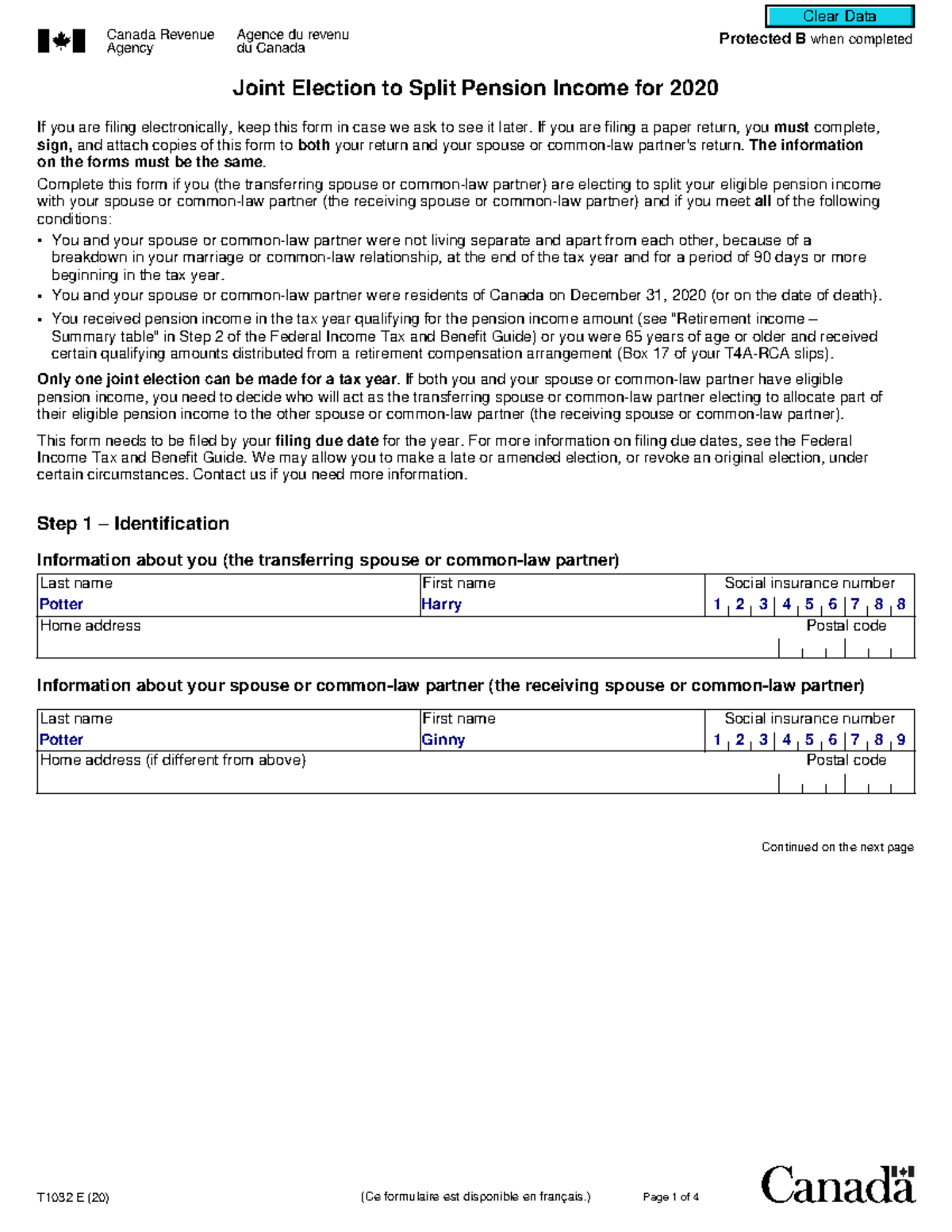 T1032 Harry Potter - Protected B when completed Joint Election to Split ...