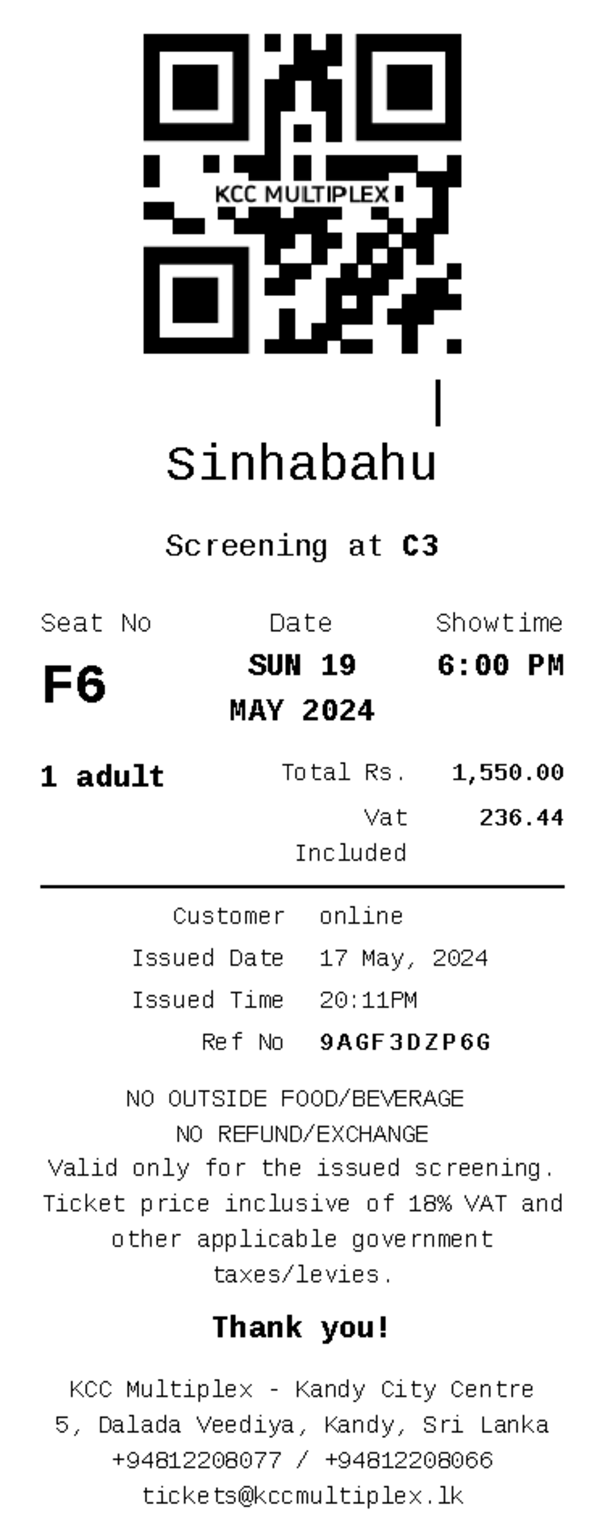 Tickets-7M1JA8O46P26BFC-19-05-2024-6 00 PM-C3 - Sinhabahu Screening at ...