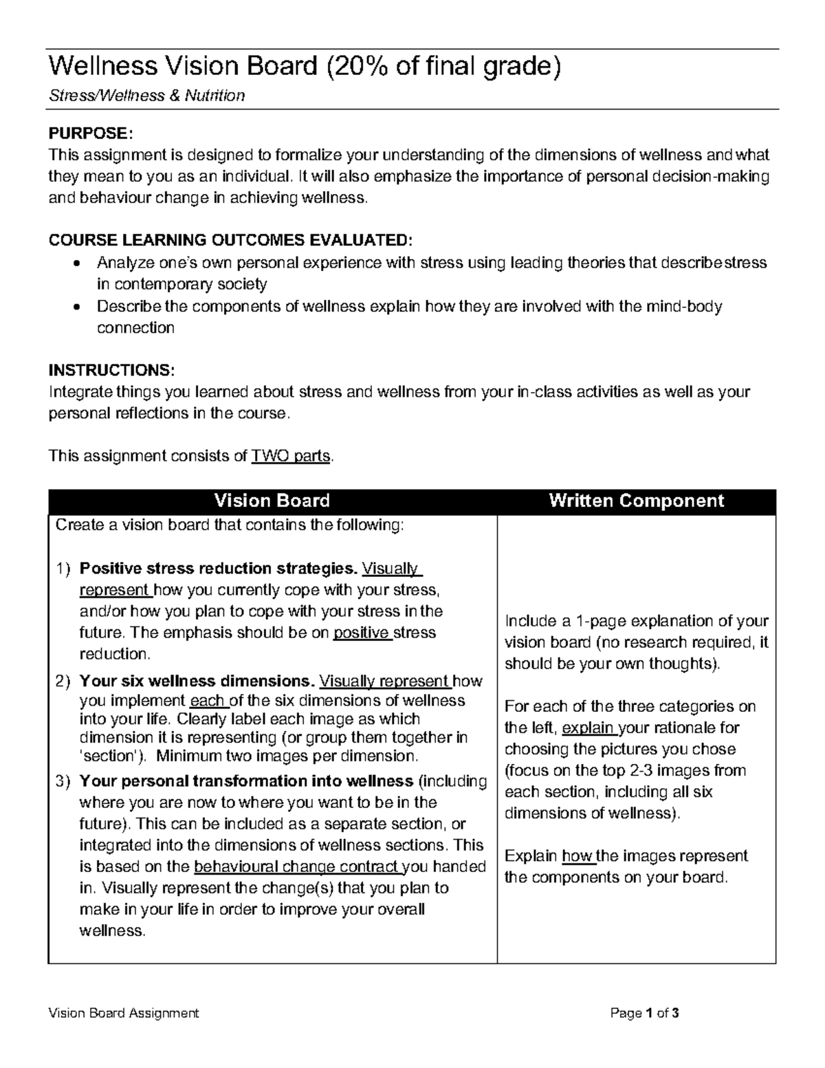 Vision Board instructions - Vision Board Assignment Page 1 of 3 ...