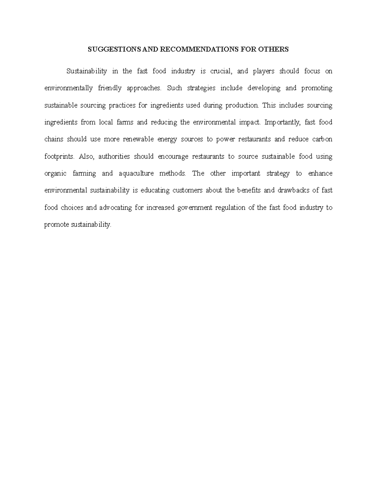Suggestions AND Recommendations FOR Others - SUGGESTIONS AND ...