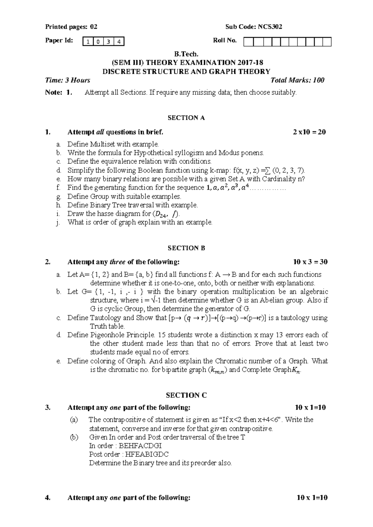 2017 Discrete Structure & Graph Theory NCS302 - Printed pages: 02 Sub ...